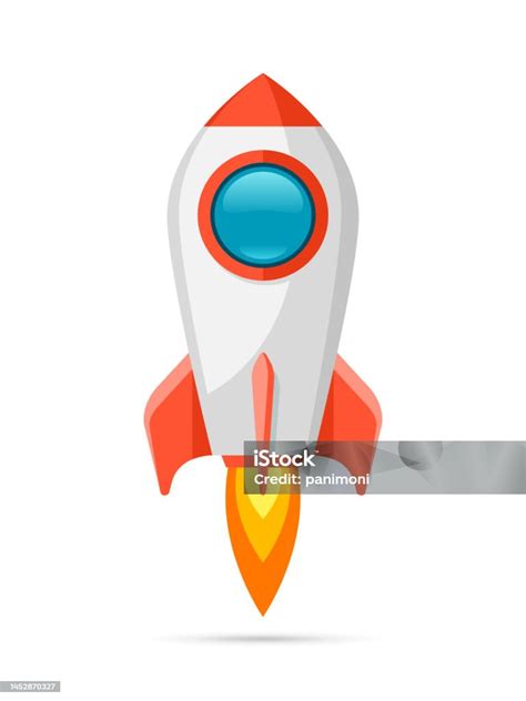 플랫 스타일의 로켓 우주선 아이콘입니다 흰색 배경에 우주선 이륙 그림을 시작합니다 프로젝트를 위한 벡터 디자인 개체 Launch Party에 대한 스톡 벡터 아트 및 기타