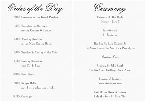 Wedding Ceremony Order Of Events Template
