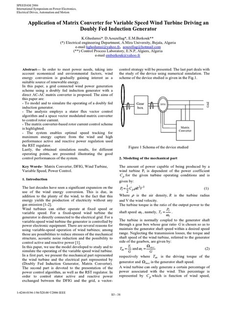 Application Of Matrix Converter For Variable Speed Wind Turbine Driving