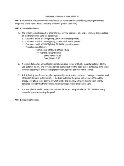 I Variable Load On Power Stationproblems Pdf
