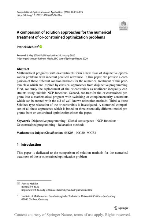 A Comparison Of Solution Approaches For The Numerical Treatment Of Or