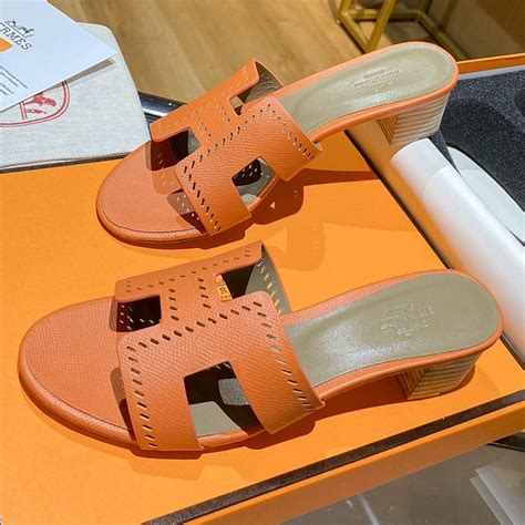 Hermes Oasis Slides Women Hollow Leather In Orange Hermes Outlet Stores
