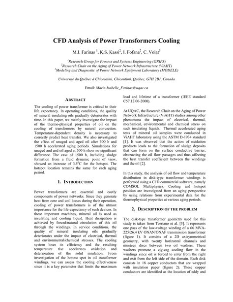 Pdf Cfd Computational Fluid Dynamics Analysis Of Power Transformers Cooling