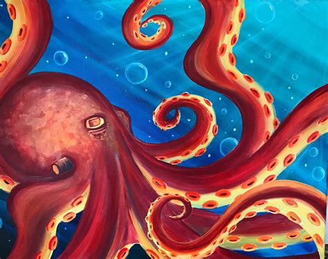 Red Octopus Art Print Signed 8x10 Matted Seascape Etsy