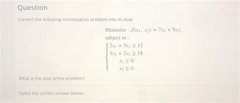 Solved Question Convert The Following Minimization Problem