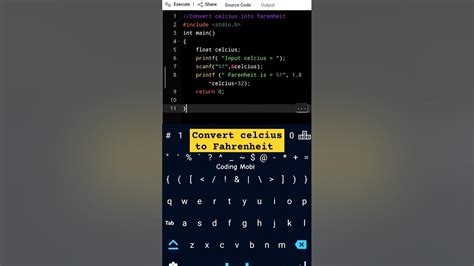 4 Convert Celcius To Fahrenheit In C Programming Clanguage Coder Coding Programming Shorts