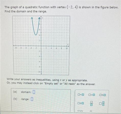 solved the graph of a quadratic function with vertex 2 4