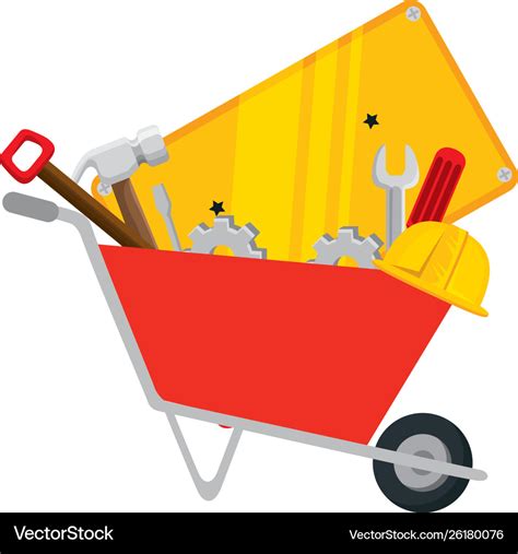 Wheelbarrow Construction With Tools Equipment Vector Image