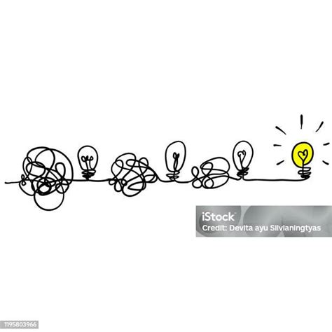 복잡하고 혼란스러운 선명도 또는 경로를 단순화합니다 전구 낙서 그림벡터 아이디어 개념 조직에 대한 스톡 벡터 아트 및 기타 이미지 조직 혼돈 개념 기호 Istock