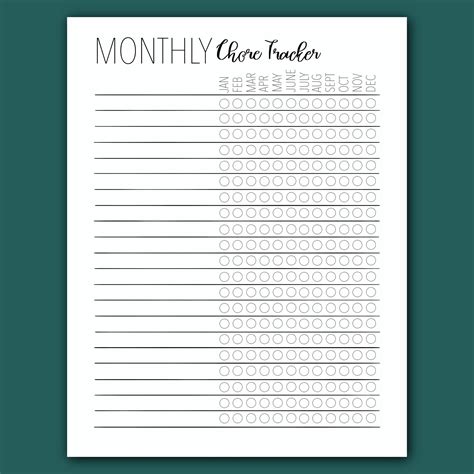 Monthly Chore Tracker Household Chore Tracker Monthly Chore Chart Household Chore Planner