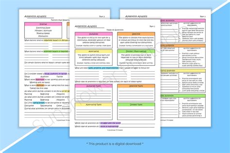 Attention Analysis Printable Focus Worksheets Productivity Etsy