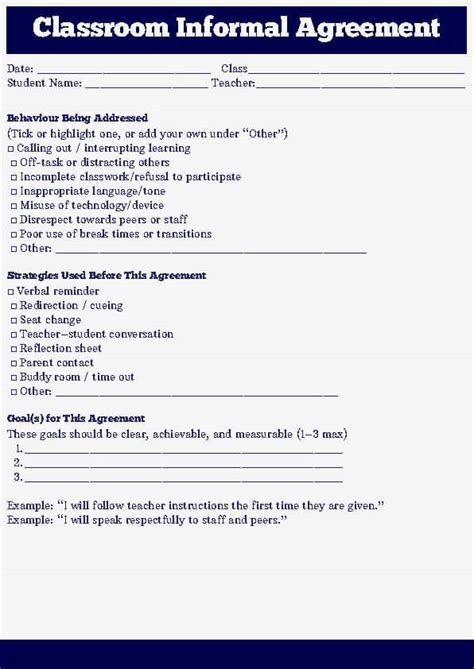 Informal Classroom Behaviour Agreement — Pbs Aligned And Teacher Friendly