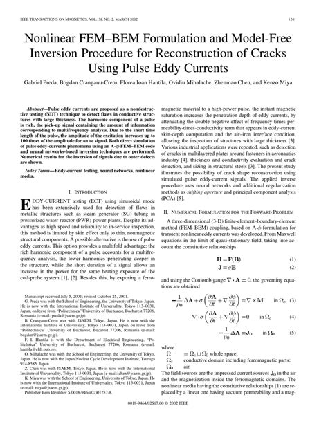 Pdf Nonlinear Fem Bem Formulation And Model Free Inversion Procedure For Reconstruction Of
