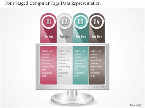 Four Staged Computer Tags Data Representation Powerpoint Template PowerPoint Design