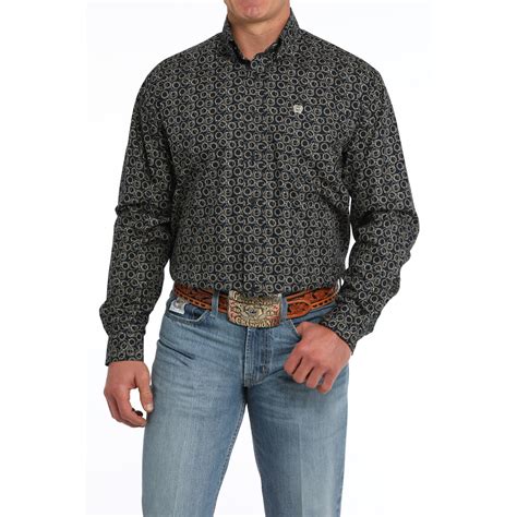 Cinch Mens Navy Lasso Print Button Down Shirt Mtw1105854