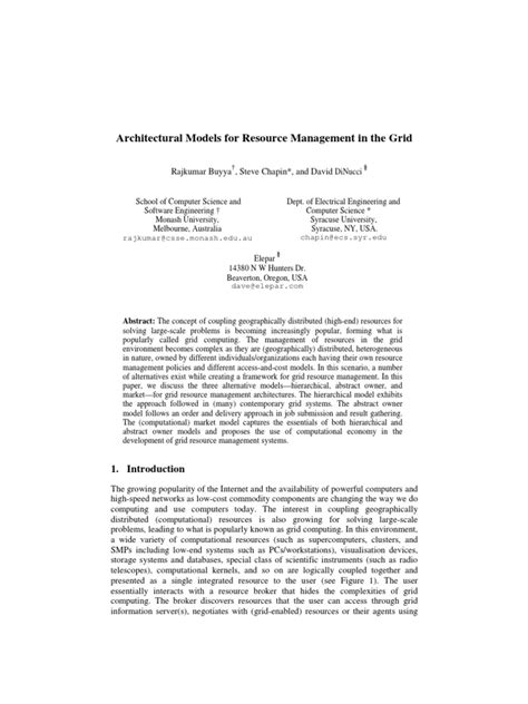 Architectural Models For Resource Management In The Grid Rajkumarcsse