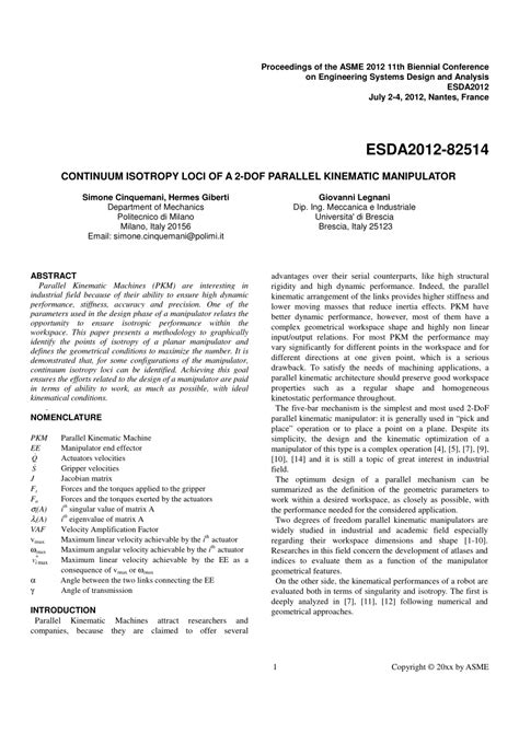 Pdf Continuum Isotropy Loci Of A 2 Dof Parallel Kinematic Manipulator