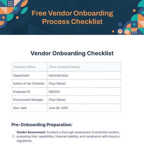 Free Vendor Onboarding Process Checklist Template To Edit Online