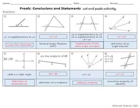 Segments And Angles Statements And Reasons By Maureen Anderson Math
