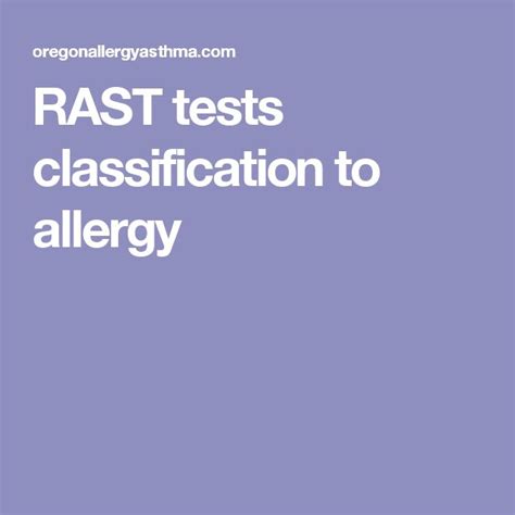 Rast Tests Classification To Allergy Allergies Classification Test