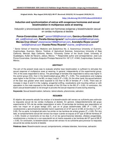 Pdf Induction And Synchronization Of Estrus With Exogenous Hormones And Sexual Biostimulation