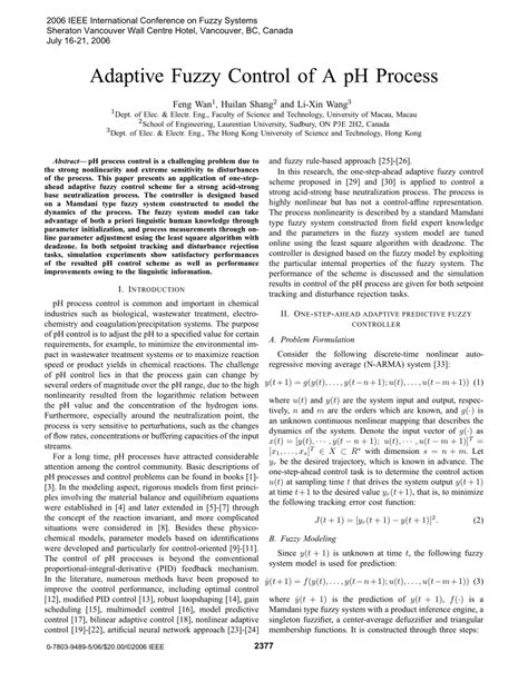 Pdf Adaptive Fuzzy Control Of A Ph Process