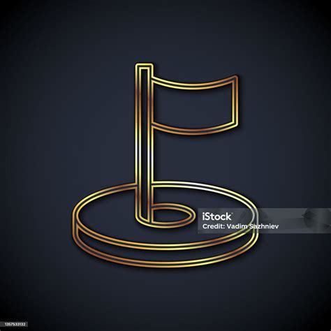 블랙 백에 고립 된 플래그 아이콘골드 라인 골프 구멍 벡터 검은색에 대한 스톡 벡터 아트 및 기타 이미지 검은색 경기장 경쟁 Istock