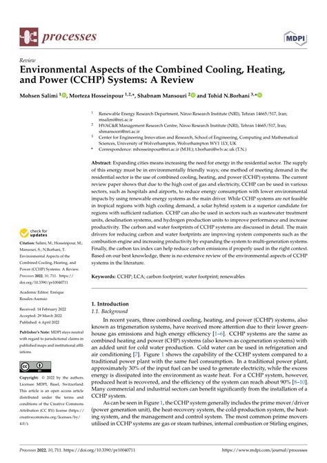 Pdf Environmental Aspects Of The Combined Cooling Heating And Power Cchp Systems A Review