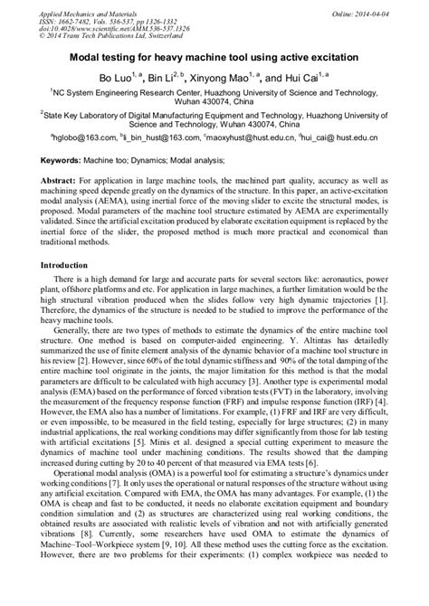Modal Testing For Heavy Machine Tool Using Active Excitation Scientificnet