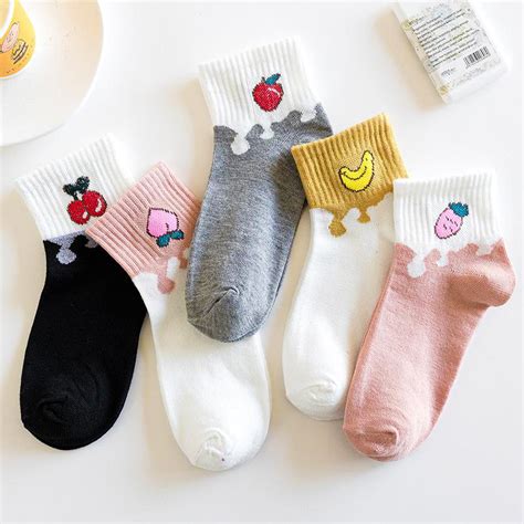𝐒𝐔𝐏𝐄𝐑 𝐒𝐎𝐅𝐓 5 Pairs Pack Cute Cartoon Sock Soft Cotton Women Girl Japanese Stoking Stocking