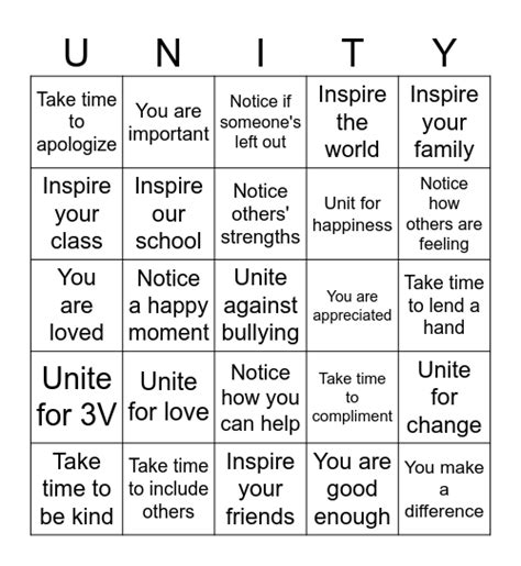 Unity Bingo Card