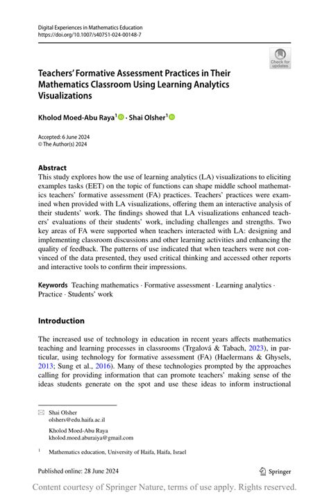 Pdf Teachers Formative Assessment Practices In Their Mathematics Classroom Using Learning