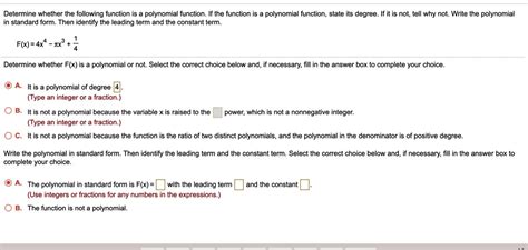 solved determine whether the following function is a polynomial