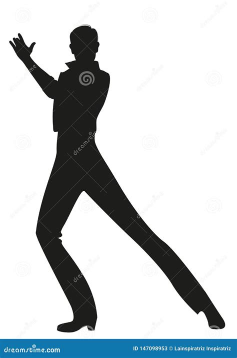 Silhouette Of Spanish Flamenco Dancer Man Dancing Isolated On White Background Stock