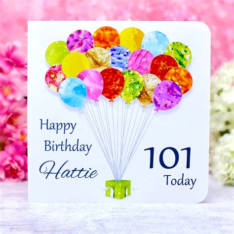 101st Birthday Card Personalised Age 101 Birthday Balloons Card