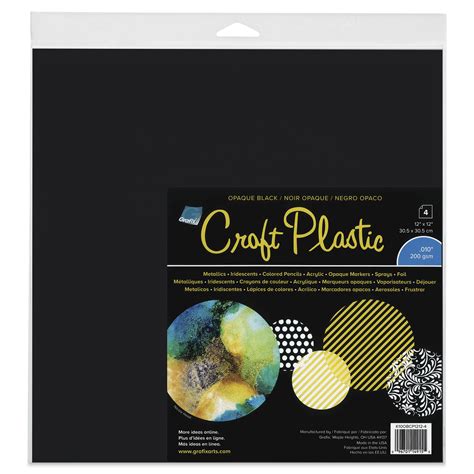Grafix Craft Plastic Sheets Black 12 X 12 0 010 Thick Pkg Of 4