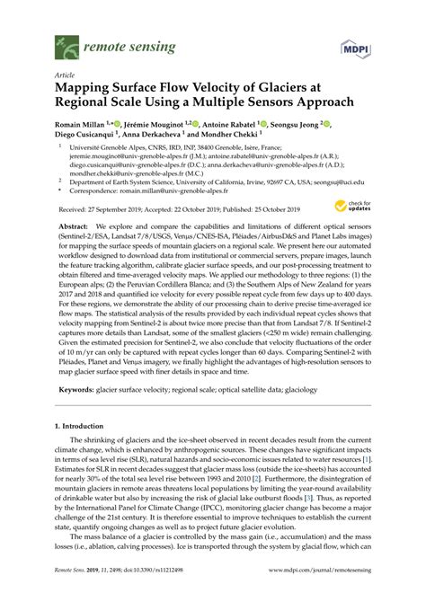 Pdf Mapping Surface Flow Velocity Of Glaciers At Regional Scale Using A Multiple Sensors Approach
