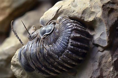 Premium Ai Image Closeup Of A Trilobite Fossil Embedded In Rock Created With Generative Ai