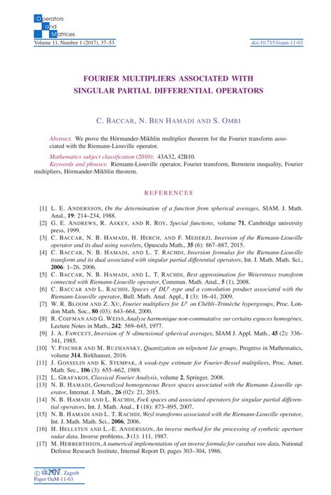 PDF Fourier Multipliers Associated With Singular Partial Differential Operators