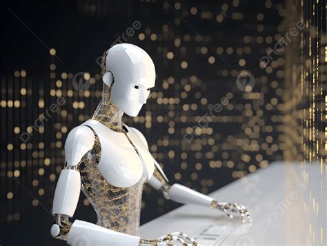 Bionic Female Robot Cloud Network Data Processing High Tech Advertising