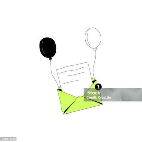 편지와 풍선이 있는 봉투 에서 축하 커뮤니케이션 그리고 메시지 전달을 상징하는 평면 벡터 일러스트 레이 션 흰색 배경에 고립 되어 있습니다 2월에 대한 스톡 벡터 아트 및