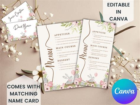 Easter Brunch Menu Editable Easter Menu Printable Easter Menu Easter Menu Editable Printable