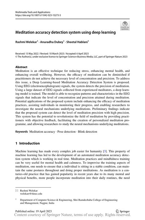 meditation accuracy detection system using deep learning request pdf