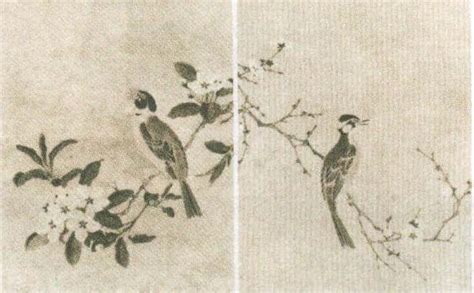 梨花蜡嘴图梅白头翁图对幅 轴 历代画目 图片