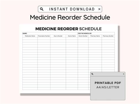 Printable Medicine Reorder Prescription Refill Tracker Print And Write Pdf Digital Nurse Sheet