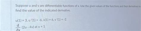 solved suppose u and v are differentiable functions of x