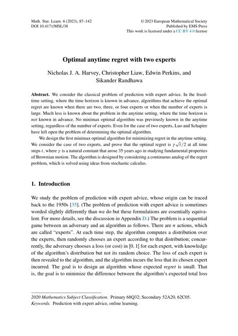 Pdf Optimal Anytime Regret With Two Experts