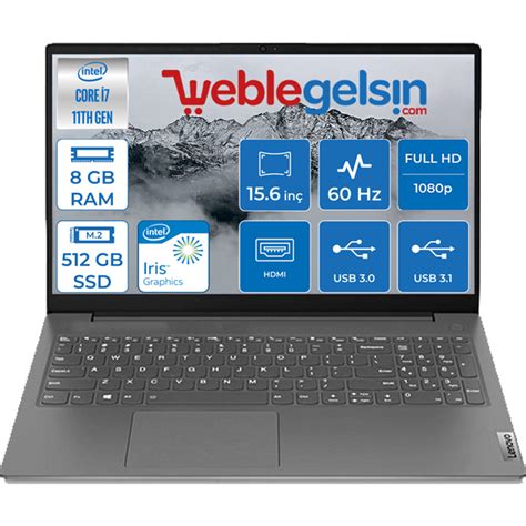 Lenovo V15 Gen2 Intel Core i7 1165G7 8GB 512GB SSD FreeDos 15 6 FHD Taşınabilir Bilgisayar