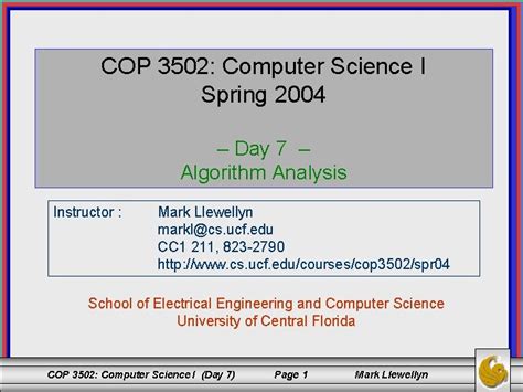 Cop 3502 Computer Science I Spring 2004 Day