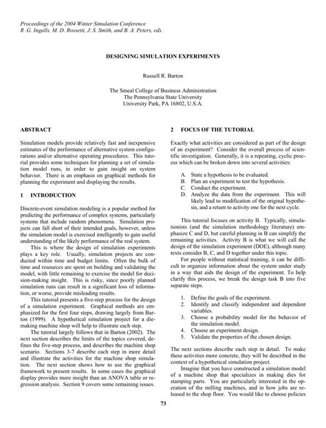Pdf Experimental Design For Simulation